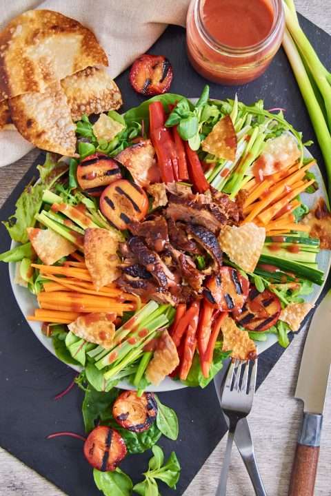 Chinese Duck Pancake Salad with Plum Dressing - For The Pleasure Of Eating