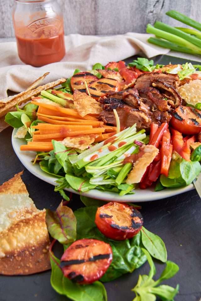 Chinese Duck Pancake Salad with Plum Dressing - For The Pleasure Of Eating